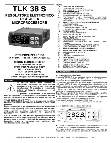 Ascon tecnologic TLK38 Controller Manuale del proprietario | Manualzz