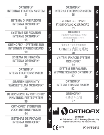 Orthofix Internal Fixation System Instruction Leaflet | Manualzz