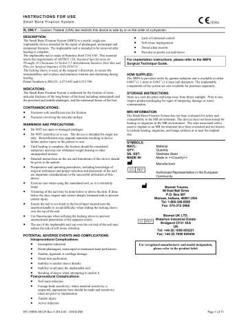 Small Bone Fixation System Instructions for Use | Manualzz