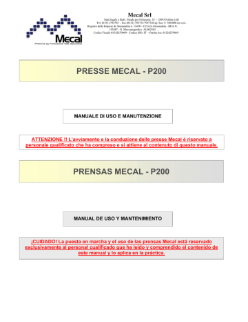 Prensa Mecal P200 Manual de Uso y Mantenimiento | Manualzz
