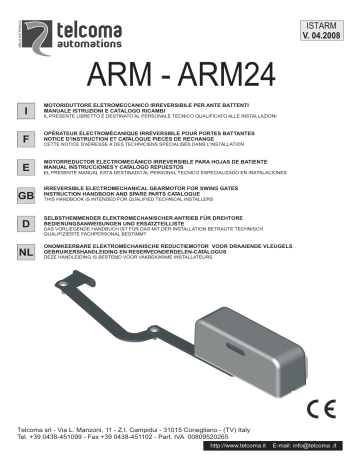 Telcoma ARM Articulated Gate Openers Owner's Manual | Manualzz