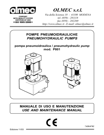 OLMEC Pneumohydraulic Pump P801 User Manual | Manualzz