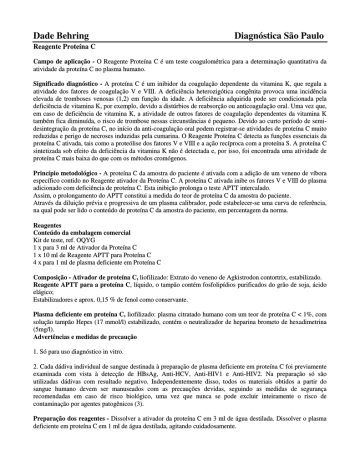 Reagente Proteína C Dade Behring - Manual de instruções | Manualzz