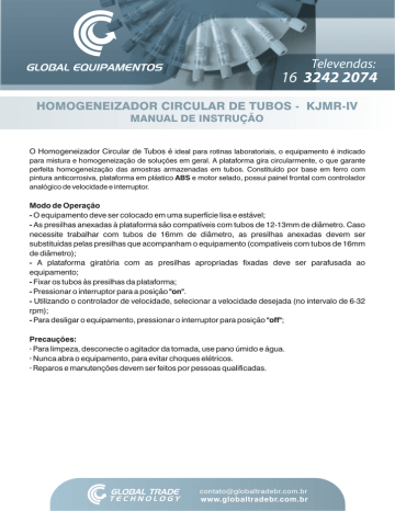 Homogeneizador Circular de Tubos KJMR-IV Manual de Instrução | Manualzz