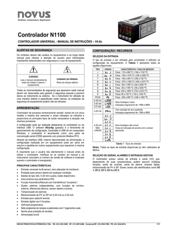 Controlador N1100 - Manual de Instruções | Manualzz