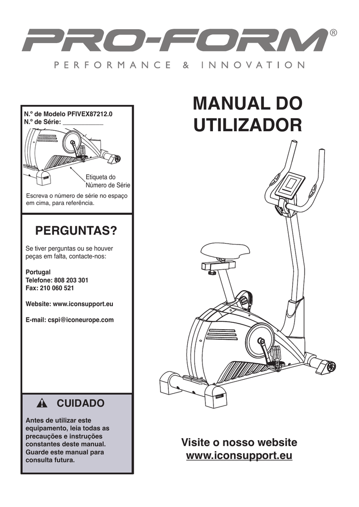 ProForm PFIVEX87212 1739707 SLIDE TOUCH 6.0 BIKE Manual do proprietário ...