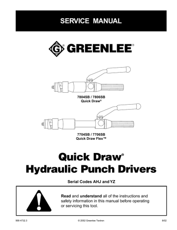 Greenlee Quick Draw 7804SB, 7806SB, 7704SB, 7706SB Service Manual ...