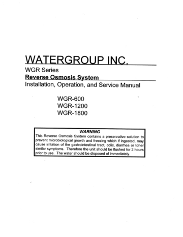 WaterGroup WGR 600-1200-1800 RO System Owner's Manual | Manualzz