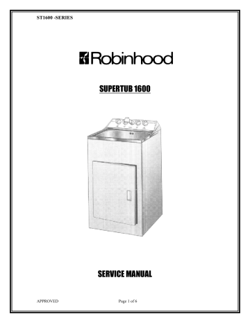 Robinhood ST1600 SUPERTUB® CLASSIC SERIES I Parts & Services Manual ...