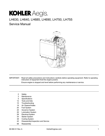 Kohler Aegis LH630, LH640, LH685, LH690, LH750 Service Manual | Manualzz