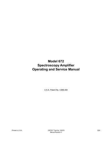 Ortec 672 Spectroscopy Amplifier Manual | Manualzz