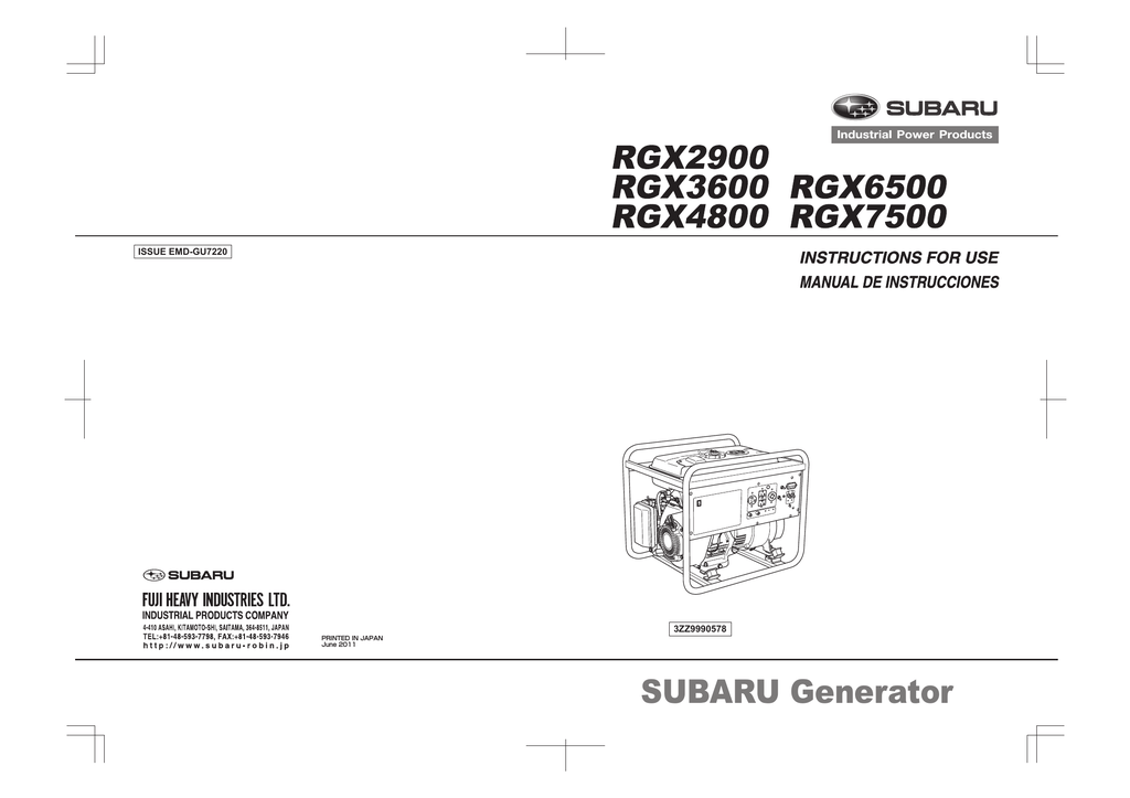 RGX7500/E Generator - Subaru Industrial Power | Manualzz