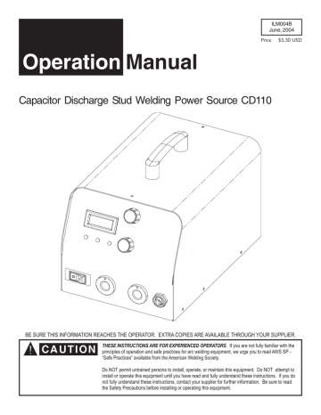 Capacitor Discharge Stud Welding Power Source CD110 Operation Manual ...