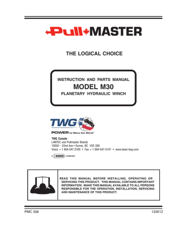 PULLMASTER M30 Planetary Hydraulic Winch Instruction Manual | Manualzz