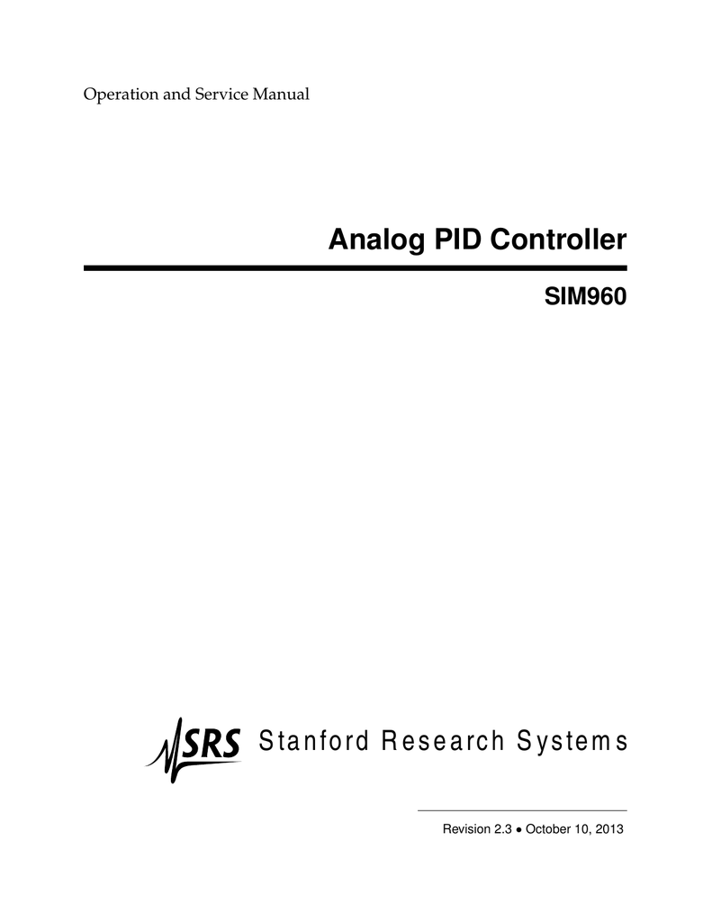 SRS SIM960 Analog PID Controller Owner's Manual | Manualzz
