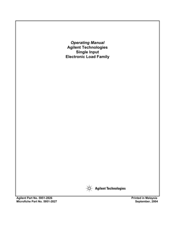 Agilent Technologies Single Input 6060B, 6063B Electronic Load ...