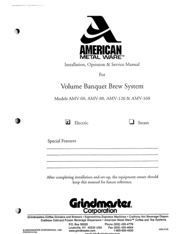Coffee Brewing System Volume Banquet Brew AMV-60, AMV-80, AMV-120 ...