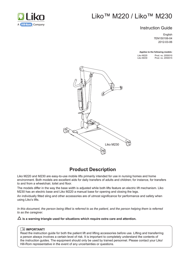 Liko M230 Instruction manual | Manualzz