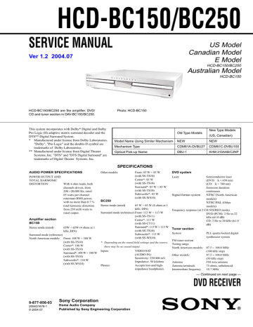 Sony HCD-BC150, HCD-BC250 SERVICE MANUAL | Manualzz