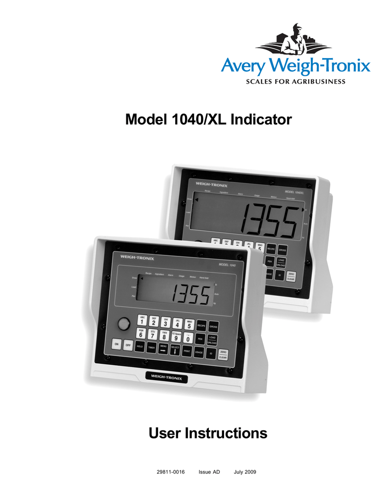 Avery Weigh-Tronix 1040/XL User Instructions | Manualzz