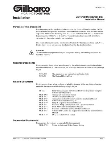 Gilbarco PA0261 Universal Distribution Box Installation Manual | Manualzz