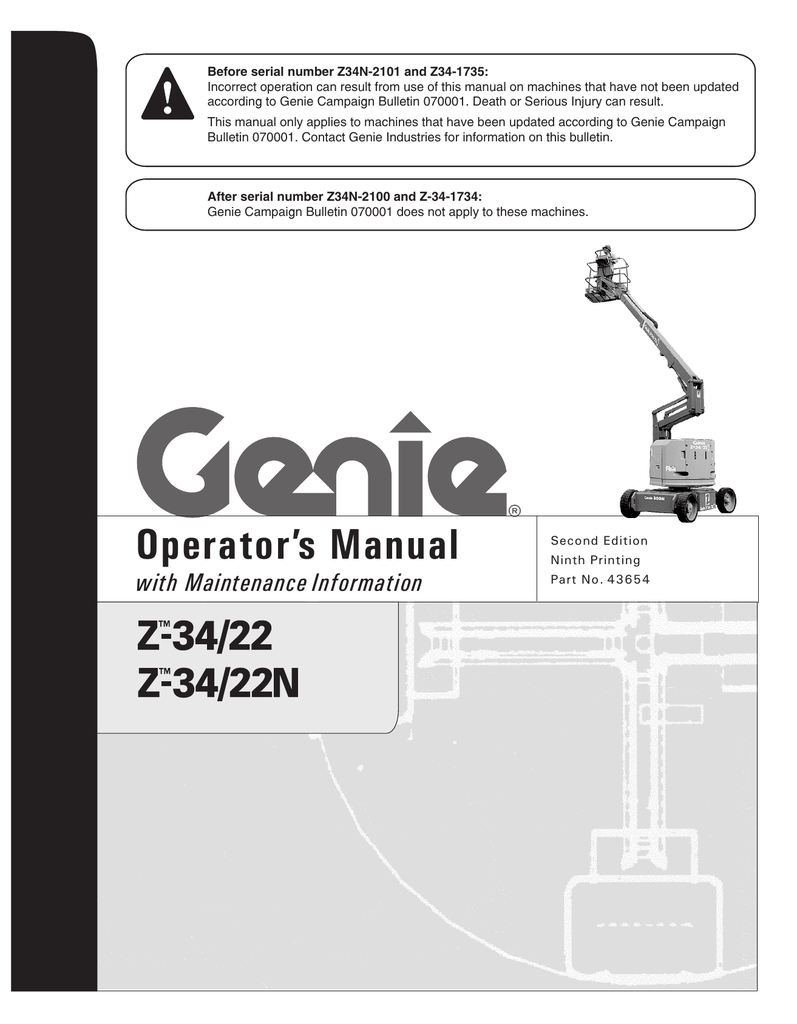 Genie Z-34/22N Operator's Manual | Manualzz
