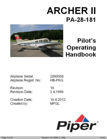 Piper Archer II Pilot's Operating Handbook | Manualzz