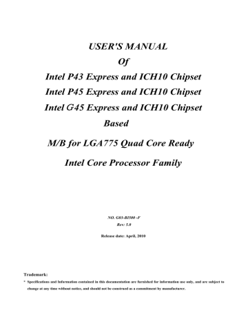 USER`S MANUAL Of Intel P43 Express and ICH10 Chipset Intel P45 | Manualzz