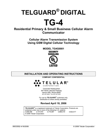 Telguard TG-4 Installation And Operating Instructions Manual | Manualzz