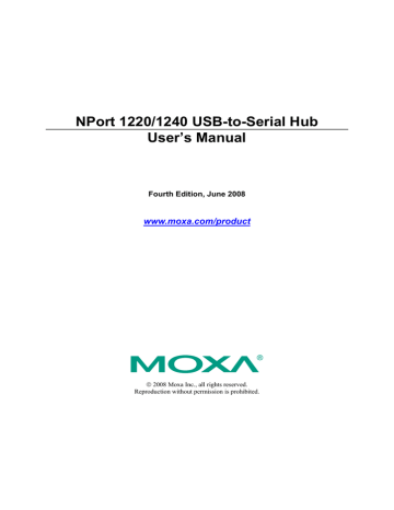 MOXA NPort 1220, NPort 1240 USB-to-Serial Hub User’s Manual | Manualzz