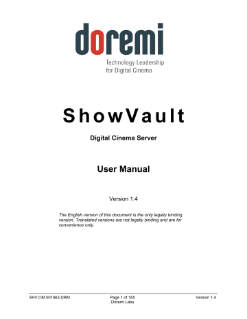 Digital Cinema Server ShowVault User Manual | Manualzz