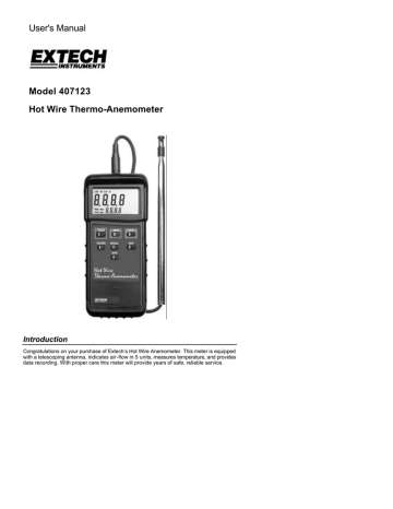 Hot Wire Thermo-Anemometer 407123 User's Manual | Manualzz