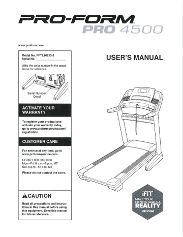 PRO-FORM PRO 4500 Treadmill User Manual | Manualzz
