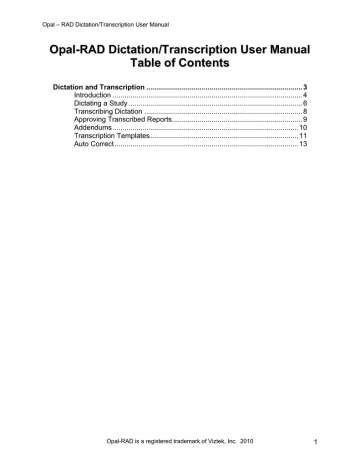 Opal-RAD Dictation/Transcription User Manual | Manualzz