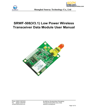 SRWF-508 V3.1 Low Power Wireless Transceiver Data Module User Manual ...