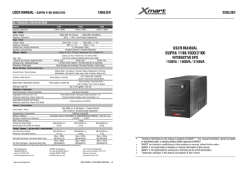 SUPRA 1100/1600/2100 User Manual | Manualzz