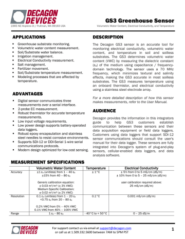 Decagon Devices Greenhouse Sensor GS3 Integrator Guide | Manualzz