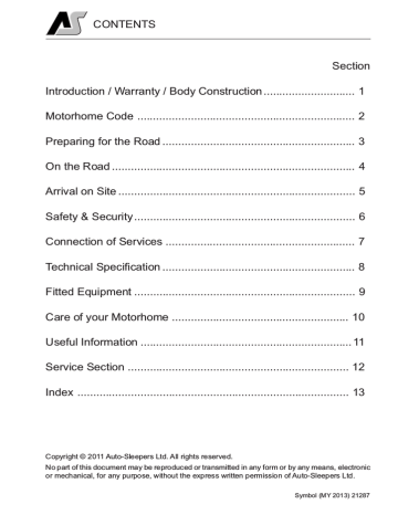 Auto-Sleepers Symbol MY 2013 Handbook | Manualzz