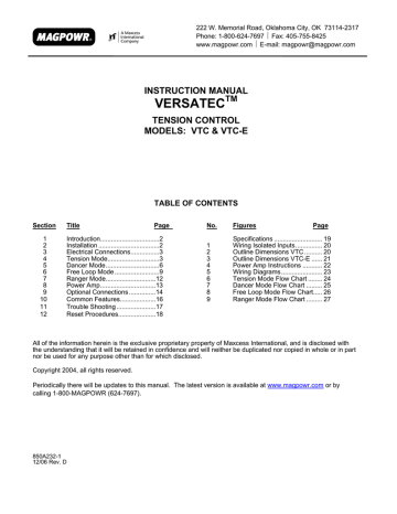 MAGPOWR VERSATEC VTC VTC-E Tension Control Instruction Manual | Manualzz