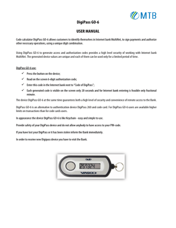MTB DigiPass GO-6 User manual | Manualzz