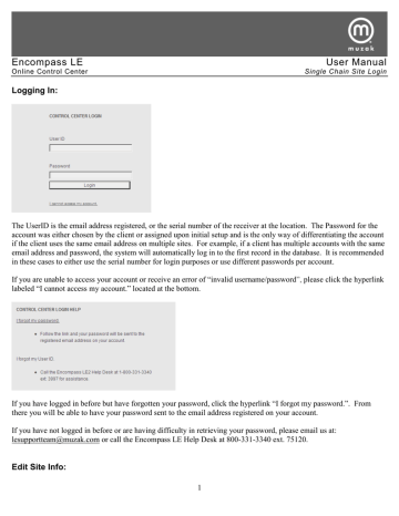 Muzak Encompass LE Online Control Center User Manual | Manualzz
