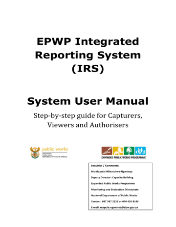 EPWP Integrated Reporting System IRS User Manual | Manualzz