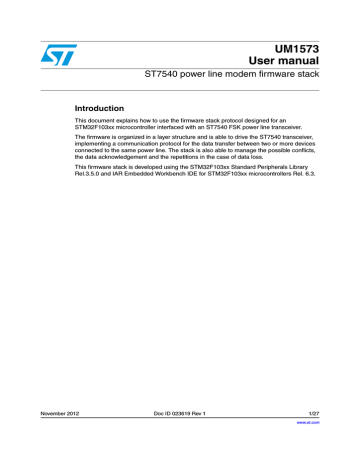 ST ST7540 power line modem firmware stack User Manual | Manualzz