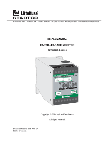 Littelfuse Startco SE-704 MANUAL Earth-Leakage Monitor | Manualzz