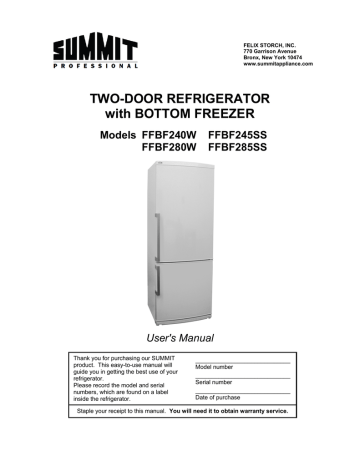 Summit Professional FFBF245SS User`s manual | Manualzz