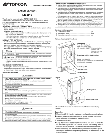 TOPCON LS-B10 Laser Sensor Instruction Manual | Manualzz