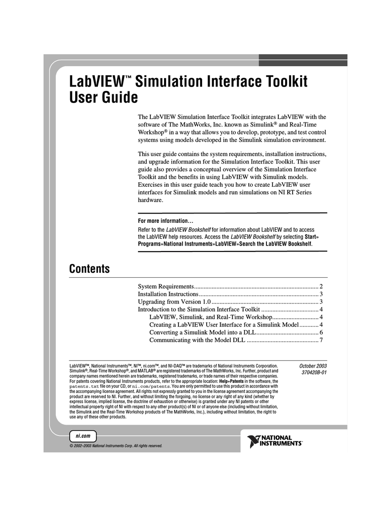 LabVIEW Simulation Interface Toolkit User Guide | Manualzz