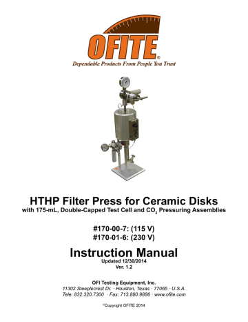 OFITE HTHP Filter Press 170-00-7, 170-01-6 Instruction Manual | Manualzz