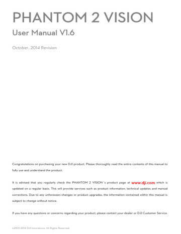 Phantom 2 Vision User Manual | Manualzz
