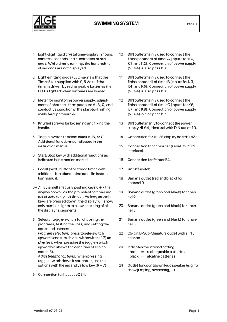 ALGE-TIMING S4 Swimming User Guide | Manualzz